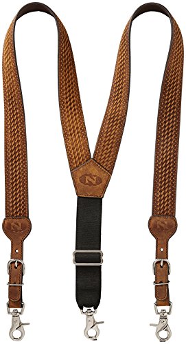 Nocona Belt Co. Men's Standard Gallus Basketweave Embossed Leather Suspenders, Medium Brown, Large