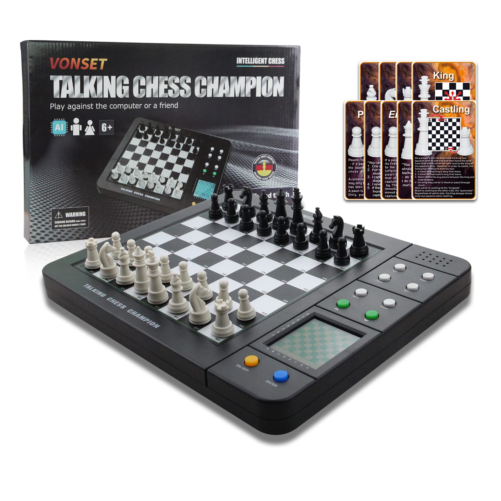 Vonset Electronic Chess Board M620 Magnetic Chess Set Chess Computer Intelligent Chessboard Electronic Chess Sets for Adults & Kids Travel Chess Game for Beginners Gift