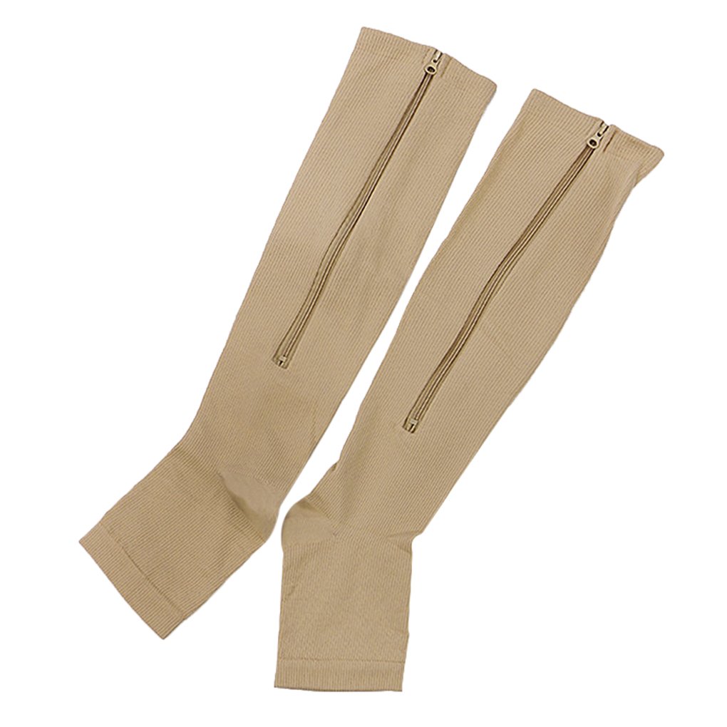 Open Toe Compression Sock, Support Zipper Stocking for Varicose Veins Edema Swollen Sore Legs, Help Circulation Pain Relief Anti Fatigue, Dance Workout Running Yoga Pilates Sleeve Socks Beige