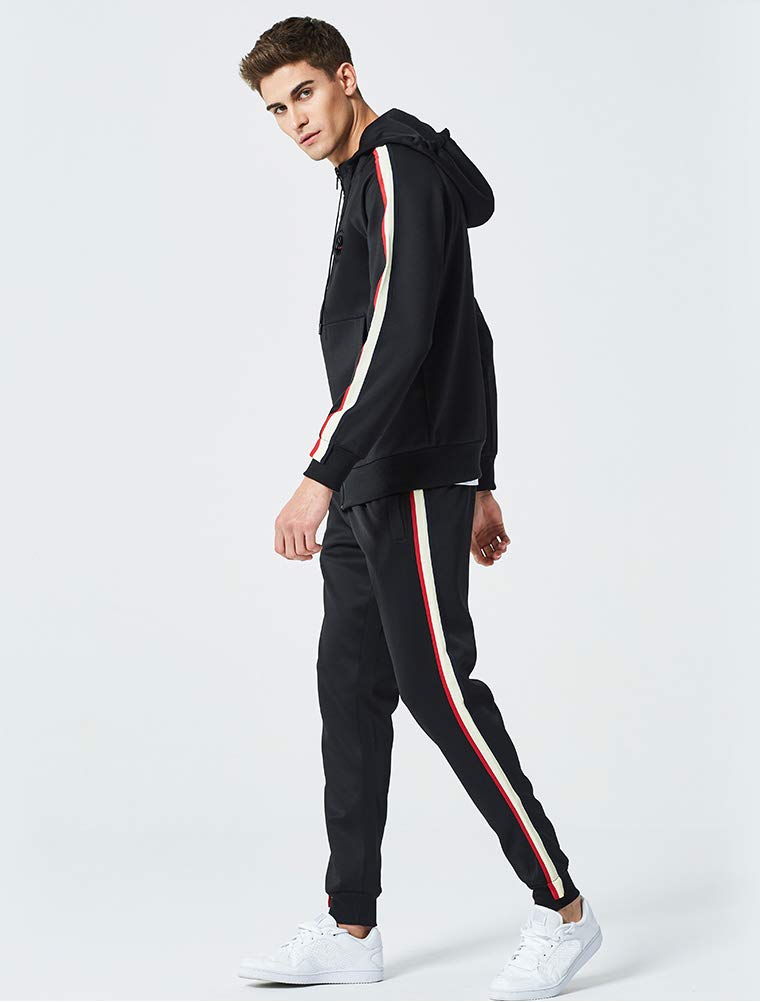 PASOK Men's Casual Tracksuit Set Long Sleeve Full-Zip Running Jogging Athletic Sweat Suits (L, Style 2 Black)