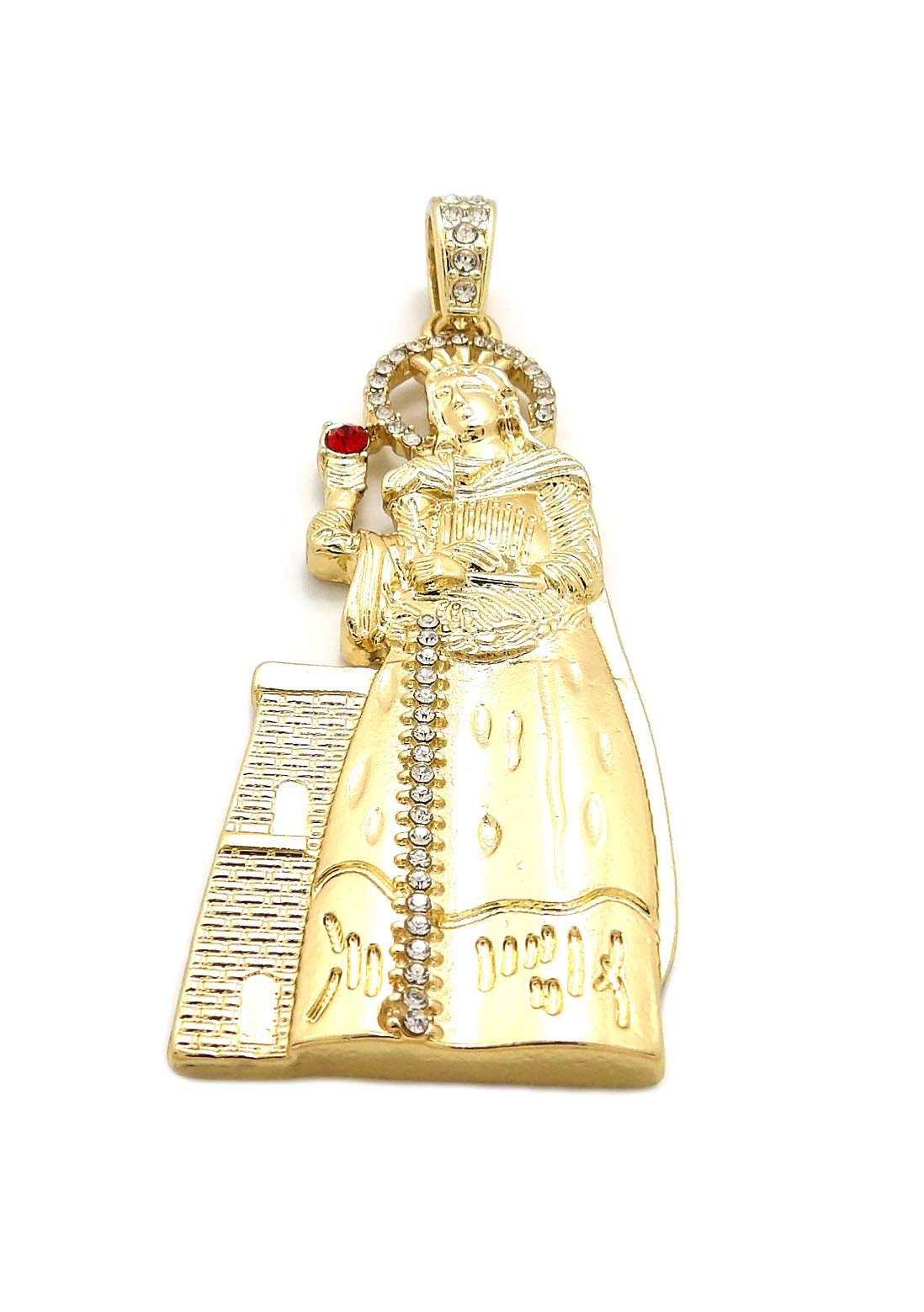 NYFASHION101 Stone Stud Saint Barbara Large Pendant for Necklace in Gold-Tone