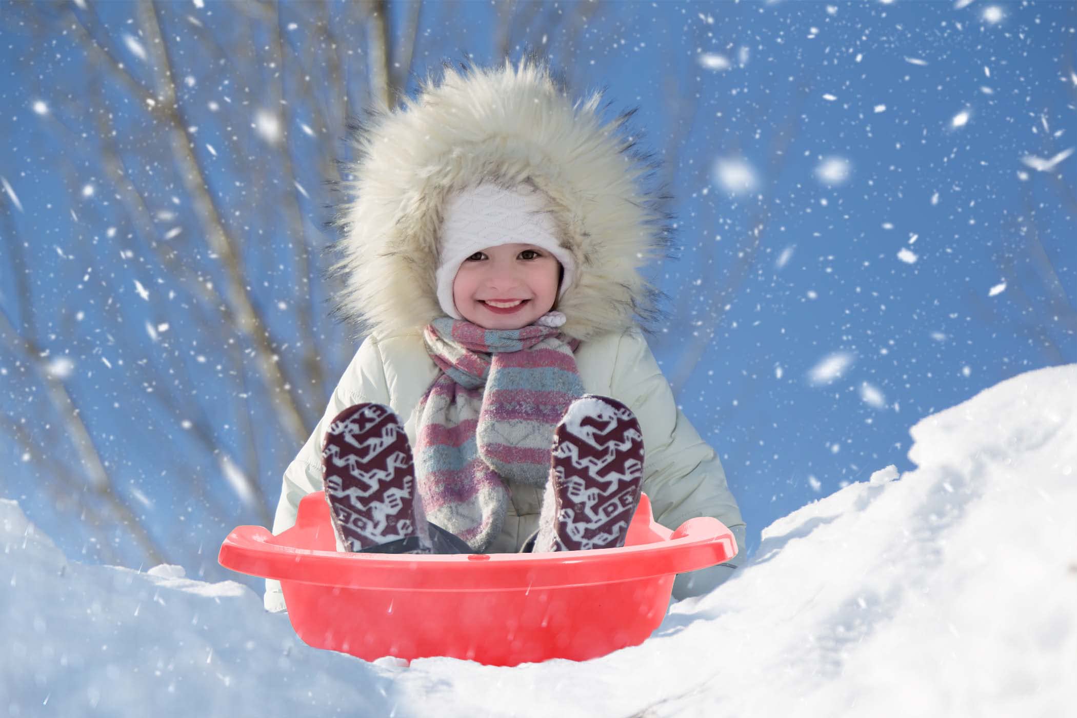 Superio Toboggan Snow Sleds, 4 Pack- 46β Plastic Open Back Slider for Kids and Adults- Heavy Duty Sleds with Holes for Pull Ropes (Ropes Excluded) for Downhill Sledding, Winter Outdoor Sports, (Red)