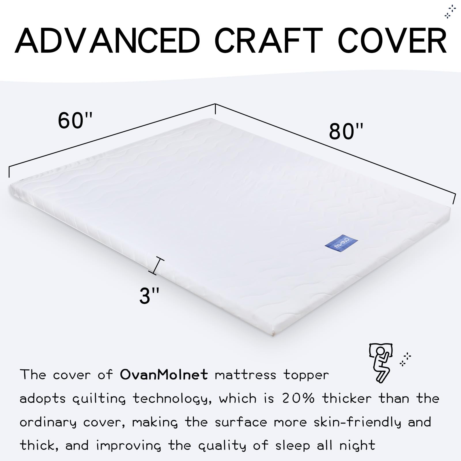 OvanMolnet 3 Inch Memory Foam Mattress Topper with Adaptive TPE Grid Layer Queen Size, Premium Supple Gel Memory Foam Pad with Removable Soft External Cover, High Density Breathable Bed Topper