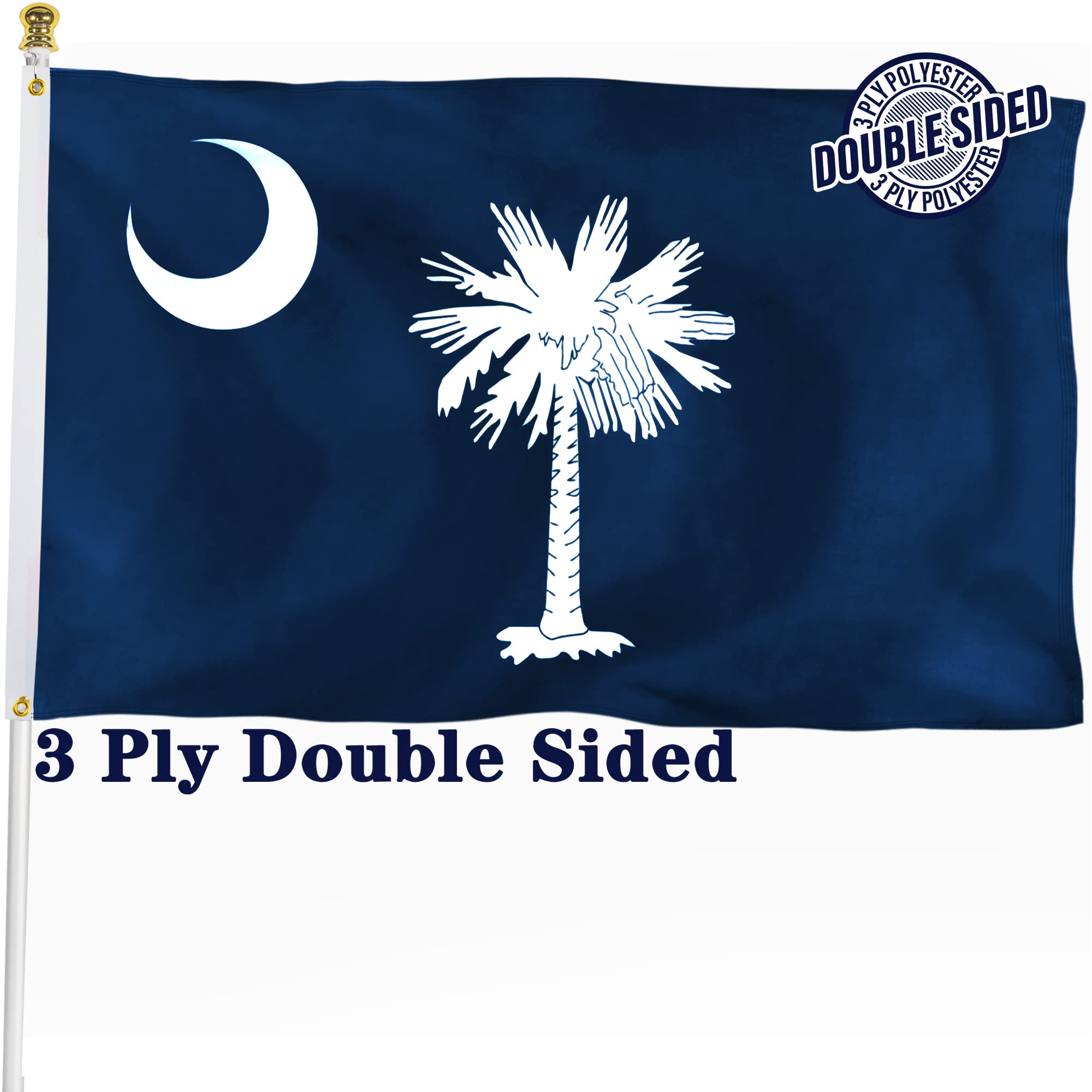 XIFAN Double Sided South Carolina State Flag 3x5 ft, Heavy Duty 3 Ply Durable Polyester, SC Flag with Vibrant Print/4 Rows Hemming/Brass Grommets for Indoor Outdoor Decor