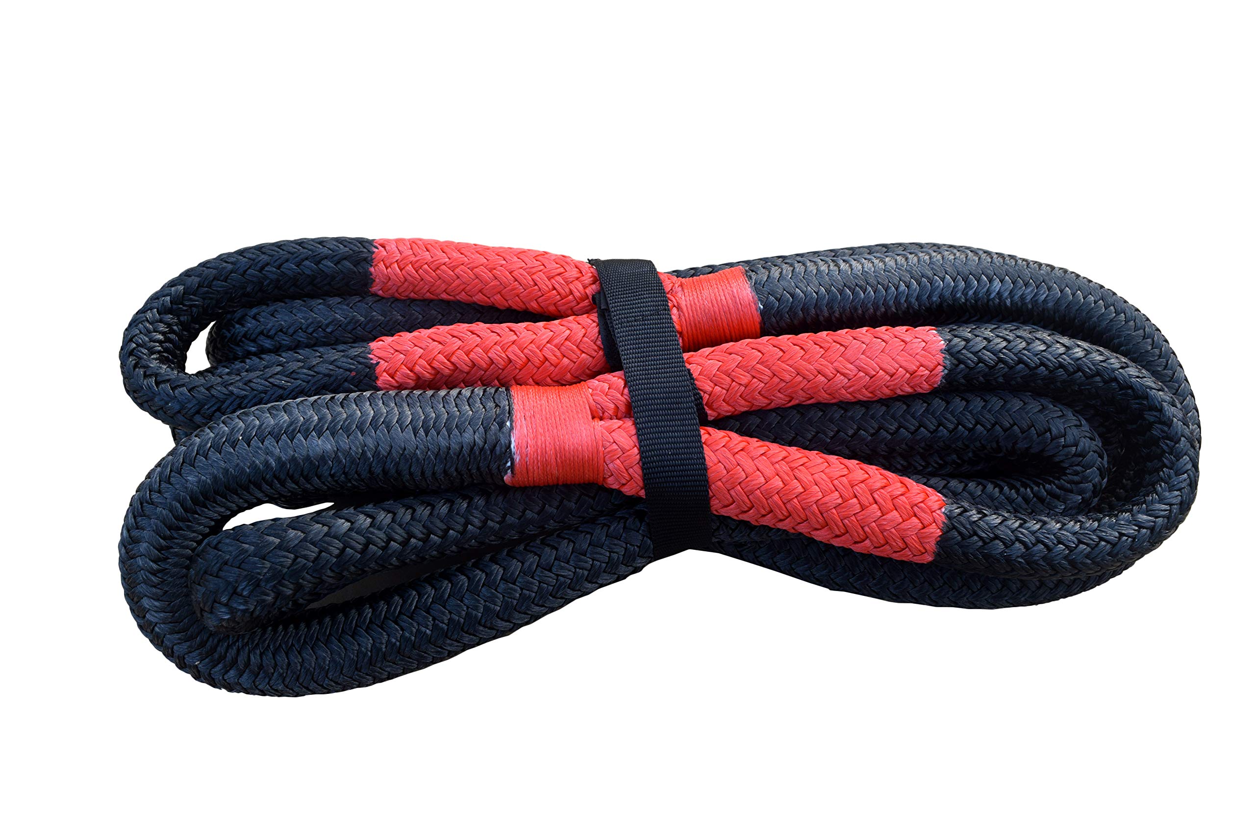QIQU 3/4"×20ft Kinetic Recovery Rope & 5/8" D Shackle, Heavy Duty Vehicle Tow Ropes,Energy Rope,Double Braided Nylon Kinetic Rope (3/4"×20ft, Black 2)