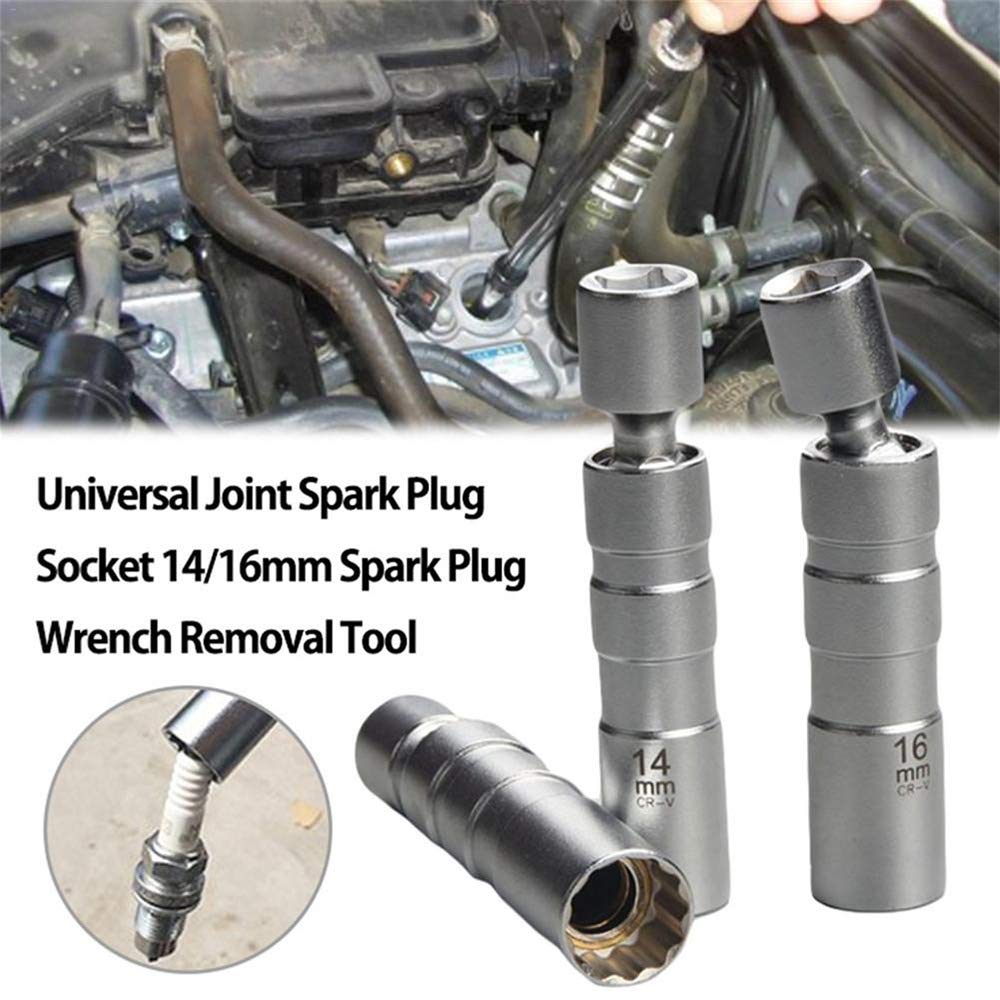 QISF 14MM & 16MM Thin Wall Magnetic Swivel Spark Plug Socket - 3/8-Inch Drive 12-Point Spark Plug Socket Removal Tool - Swivel Extension Permits Access to Most Confined Areas