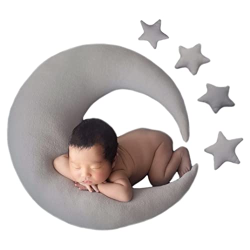 Newborn Photography Posing Pillow Crescent Moon Pillow Star Pillows Posing Beans Moon Pillow Stars Set DIY Newborn Professional Photography Prop (C-Gray)