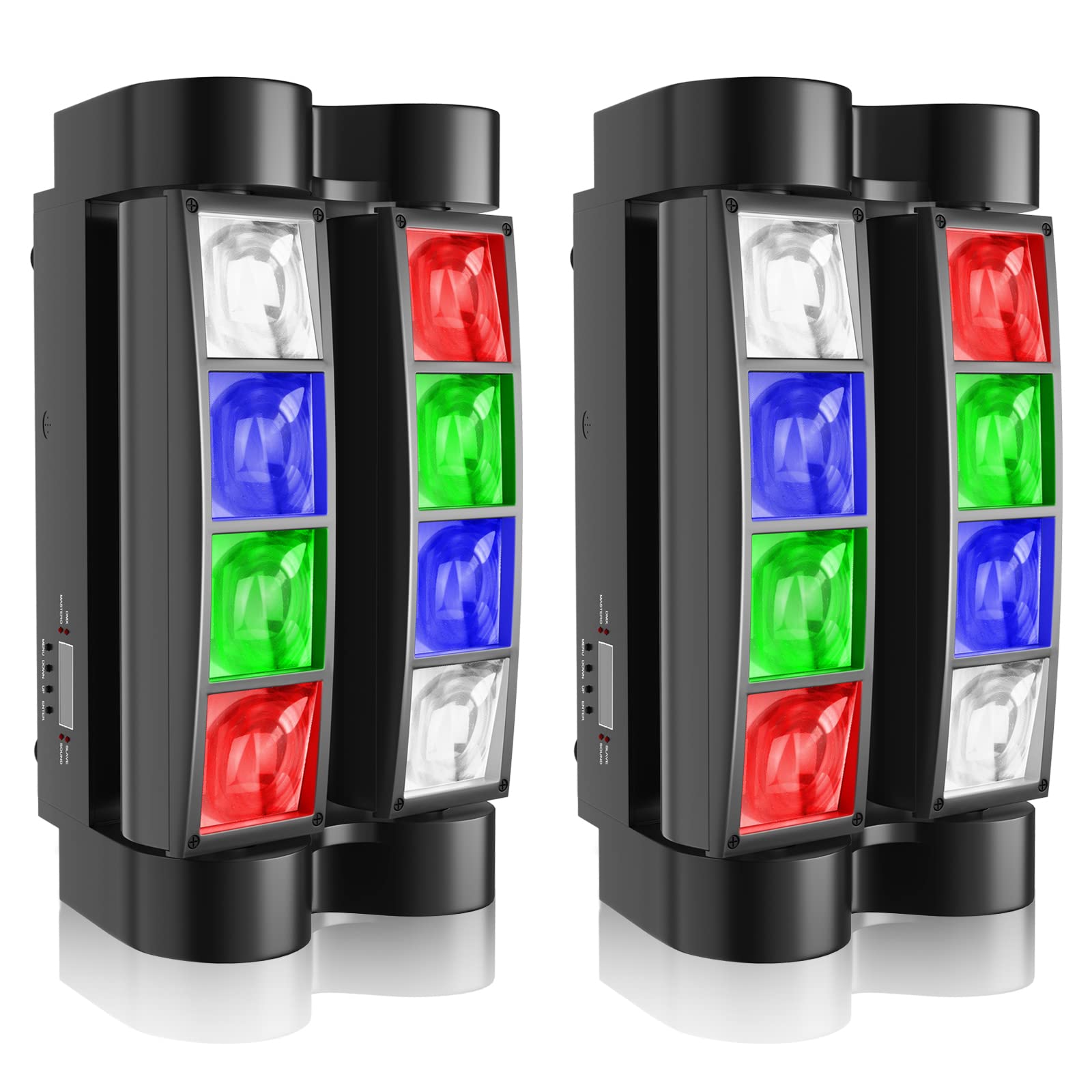 Yunhion LED Stage Lighting, 8x3W RGBW Moving Head Lights, 2 Pack, Sound Activated/DMX-512, Ideal for Parties, Bars, Events, Live Shows
