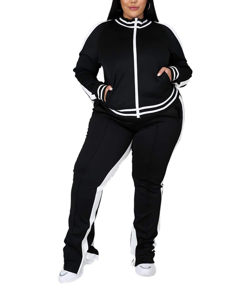 Ophestin Womens Plus Size 2 Piece Tracksuits Outfit Long Sleeve Jacket Skinny Sweatpants Set Green 3XL