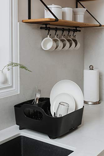 Umbra Tub Dish Drying Rack β Lightweight Self-Draining Dish Rack for Kitchen Sink and Counter at Home, RV or Motorhome, Smoke