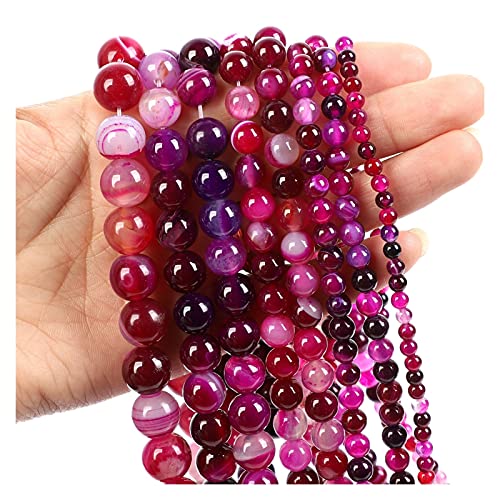 NHBT YU Natural Stone Beads Rose Red Striped Agate Loose Beads for Jewelry Making Needlework DIY Bracelet Strand 4-12 MM T923 (Color : H7356, Item Diameter : 8mm About 48 pcs)