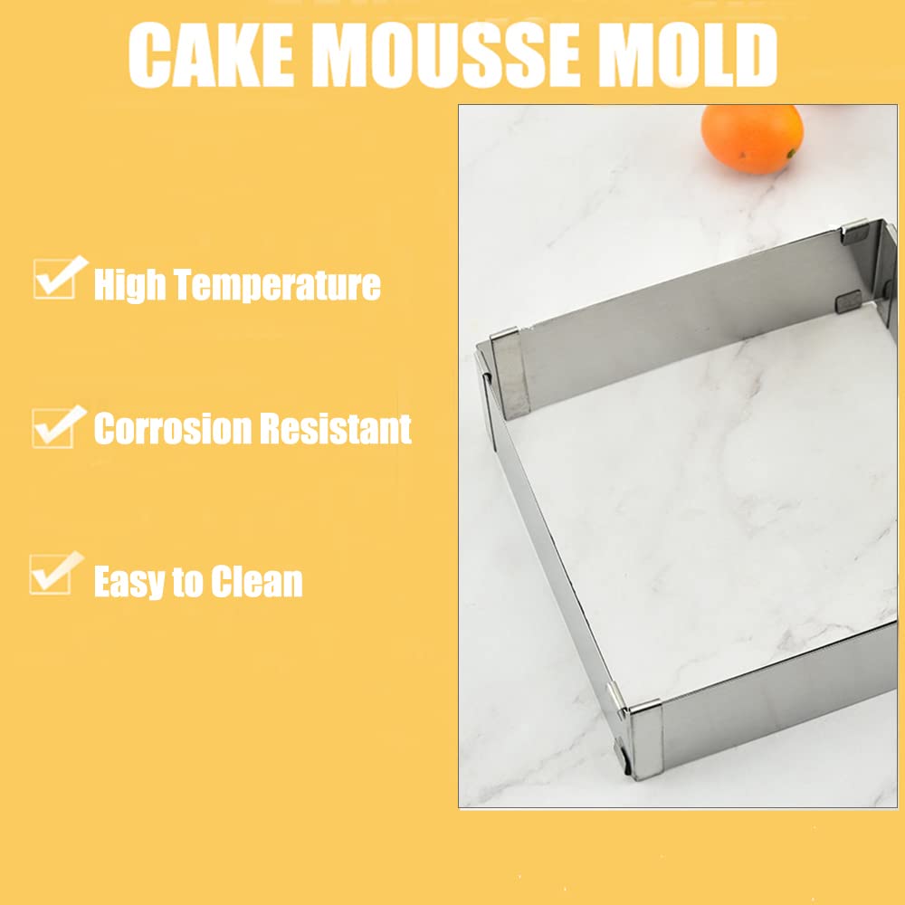 Utoolmart Cake Mold Adjustable Cake Ring Molds from 6" to 11" Stainless Steel Square Mousse Cake Cutter Baking Mold Pastry Kitchen Cooking Tool