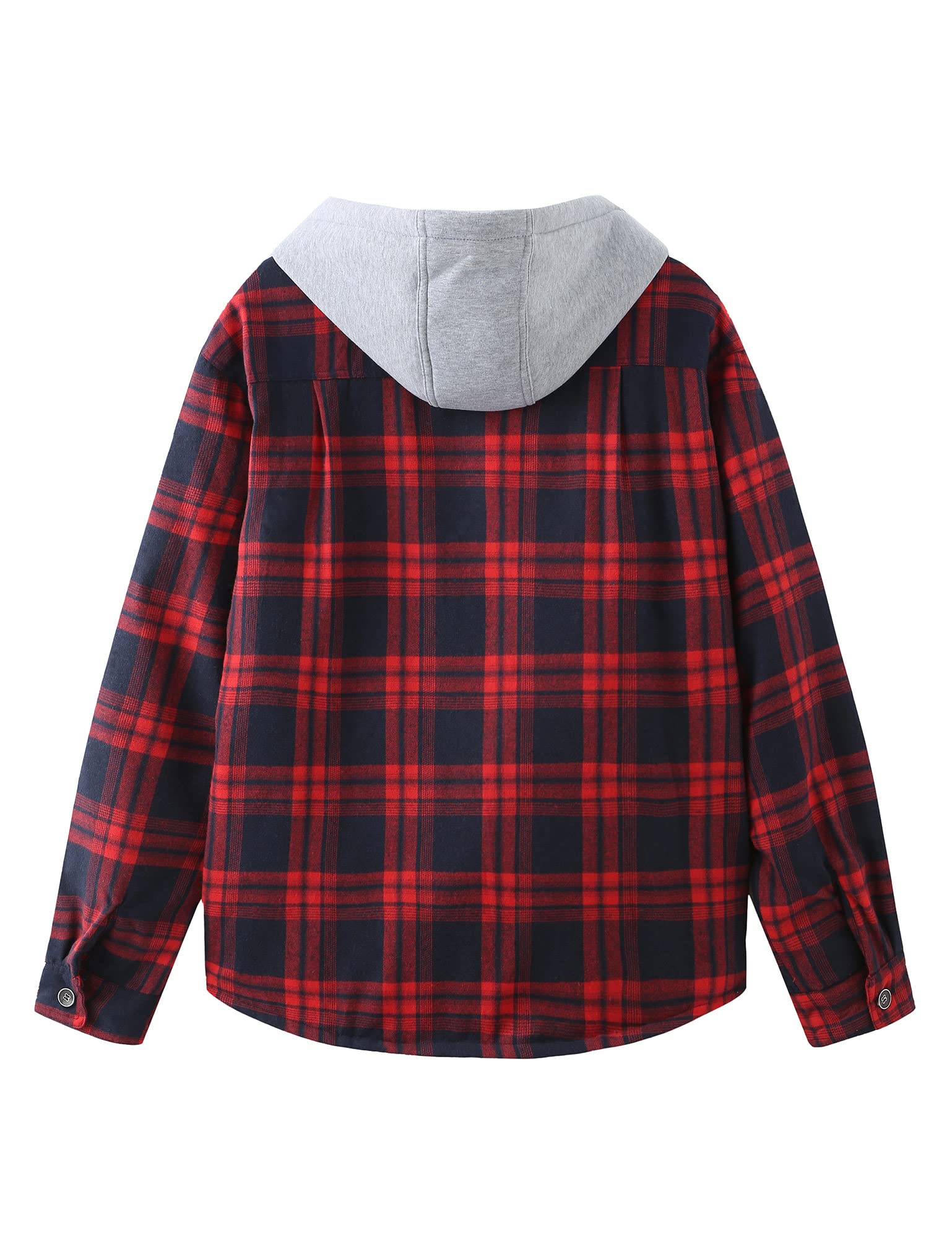 PEGENO Men's Long Sleeve Plaid Button Quilted Lined Flannel Shirt Jacket with Hood(Red Grid-US X-Large)
