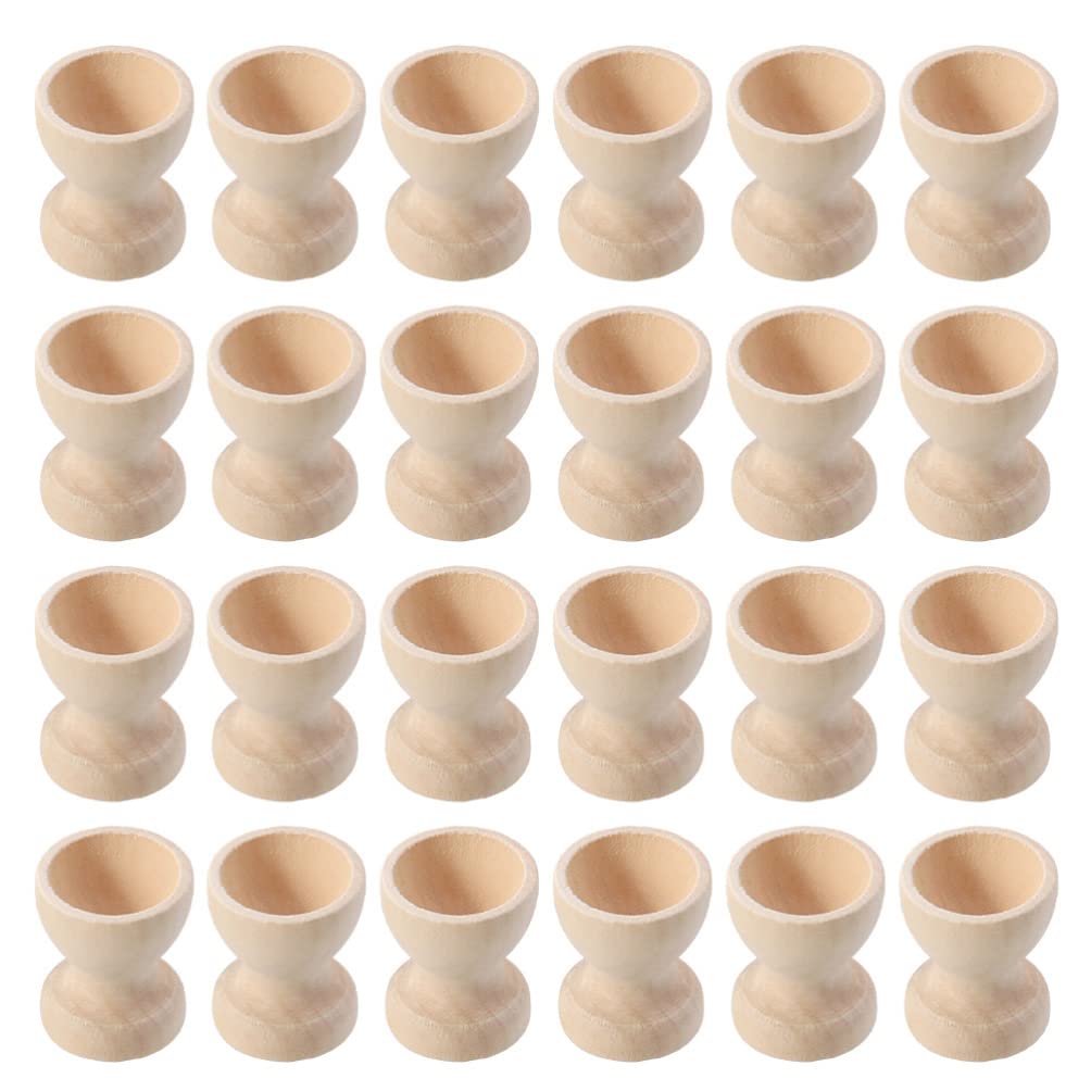 Toddmomy 24Pcs Wooden Egg Cups Easter Egg Cup Wood Egg Stands Easter Egg Holders Stands for DIY Crafts Easter Party Supplies
