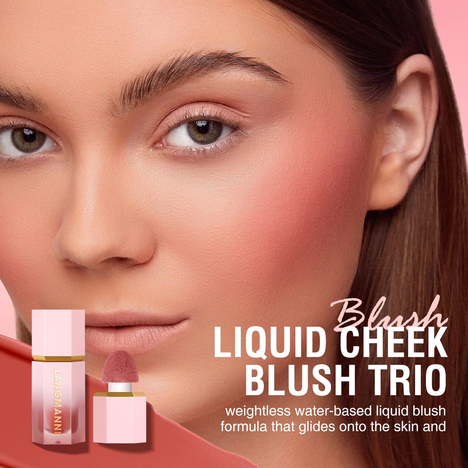TOSOUATOP Liquid Blush, Soft Cream Blush Makeup with Cushion Applicator for cheeks, Natural Glossy, Improve Complexion, Long-Wearing, Blush Makeup for Face, Eyes and Lips, 01#Lucky Pink