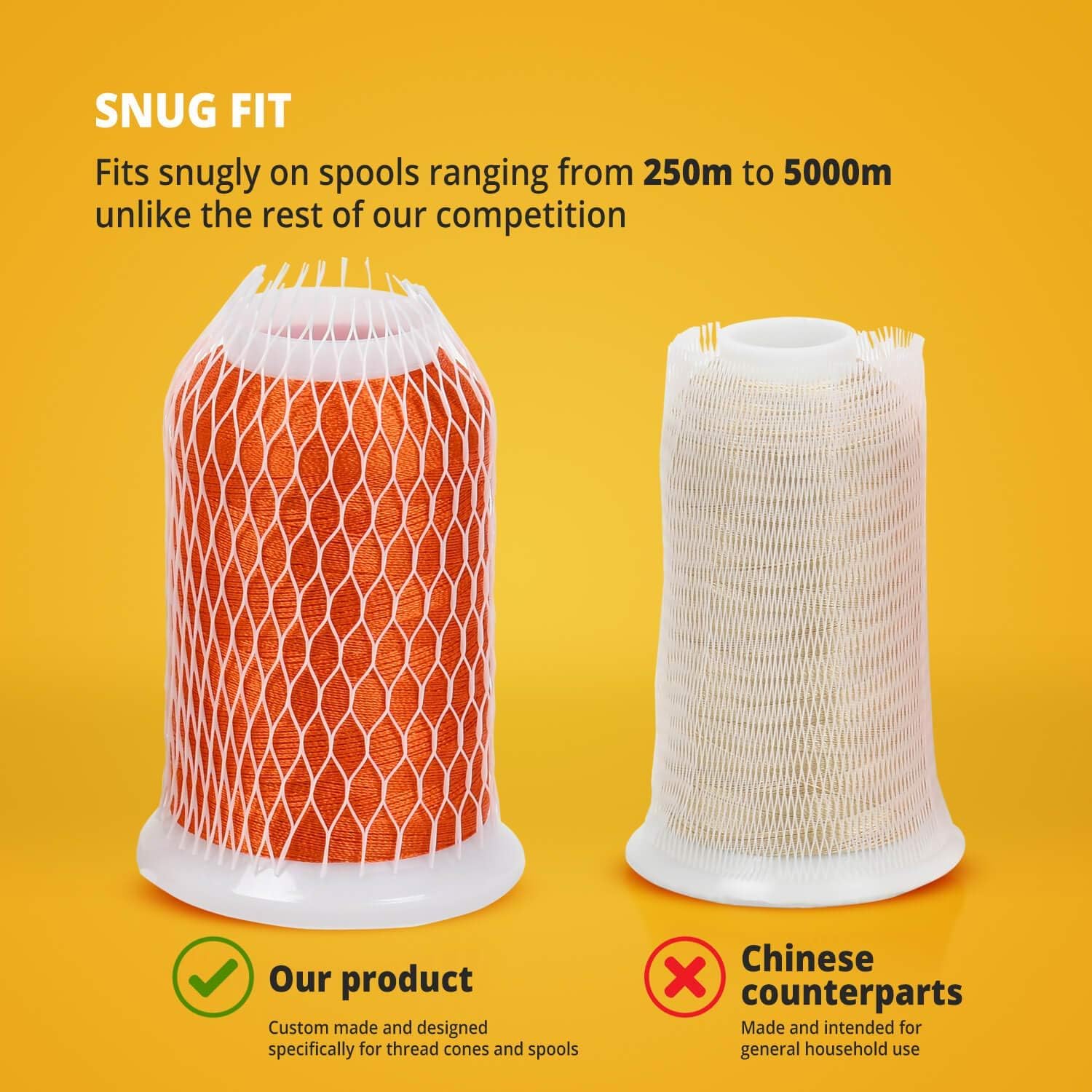Original Thread Net Spool Saver - Thead Nets for Sewing Embroidery Mesh Spool Socks - Embroidery and Sewing Machine Thread Spools and Cones - Prevents Thread from Unwinding