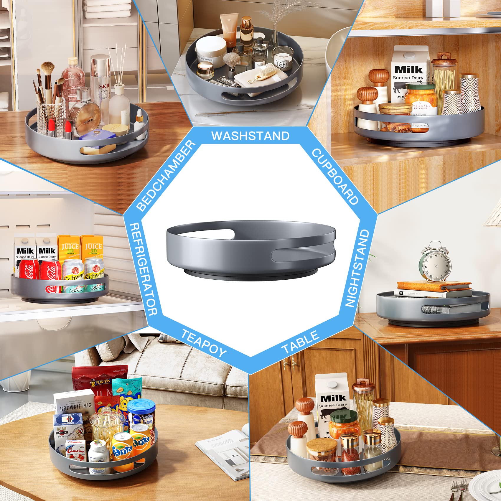 SNTD Lazy Susan Turntable Organizer Metal Steel Rotating Spice Rack for Cabinet Pantry Kitchen Countertop Refrigerator Cupboard (9 inches-Black 9'')