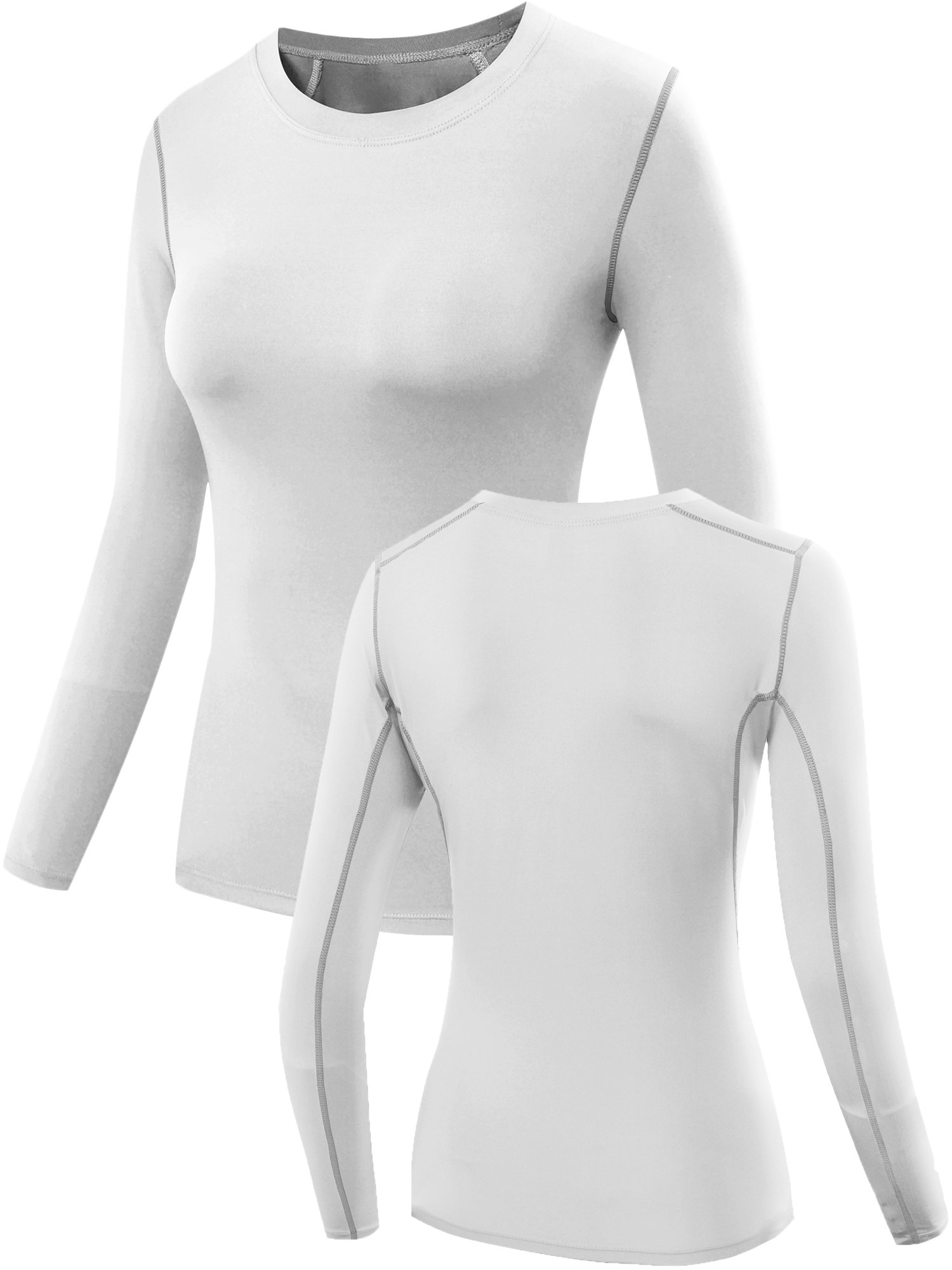 NELEUS Women's 3 Pack Dry Fit Athletic Compression Long Sleeve T Shirt,Black,Blue,White,Medium