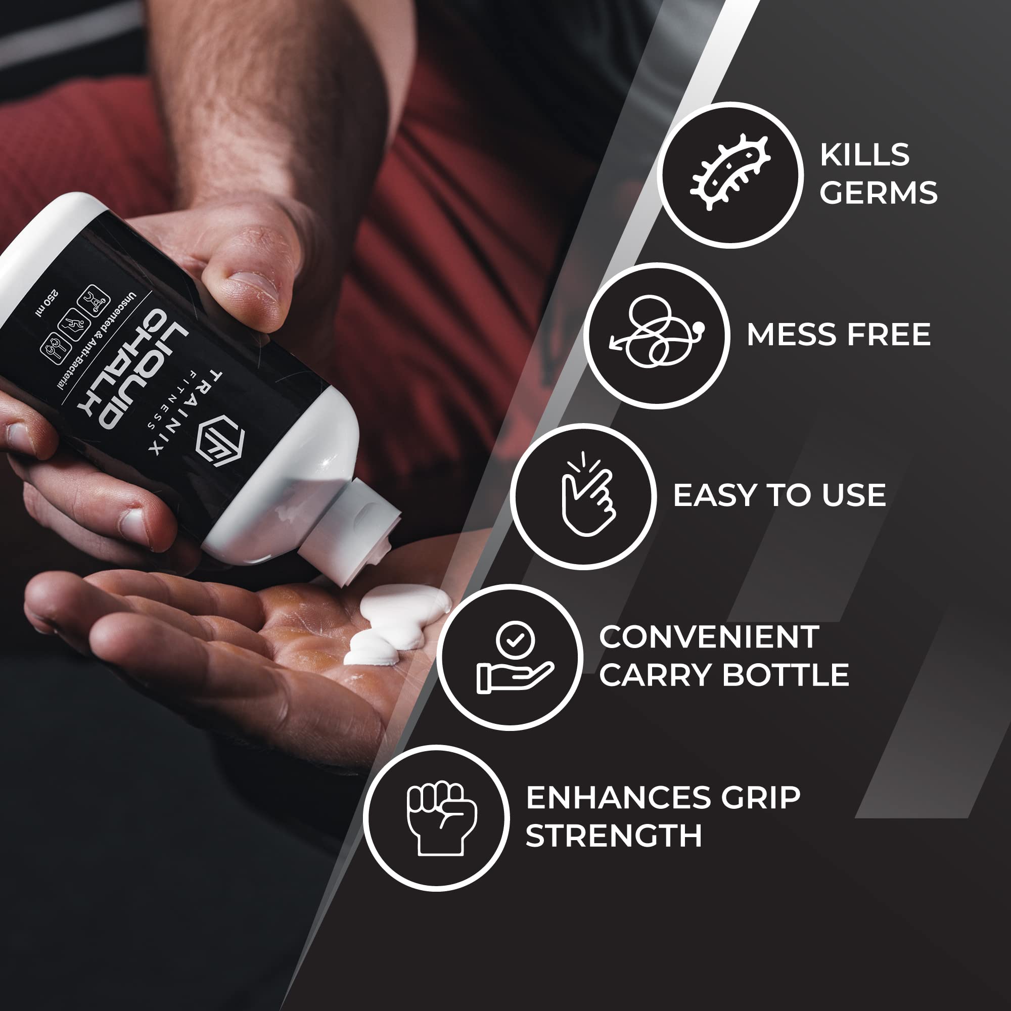 Trainix Fitness Liquid Chalk for Workout, Gym, Weightlifting, Gymnastics, Climbing - Absorbs Sweat, Easy to Use, Improves Grip