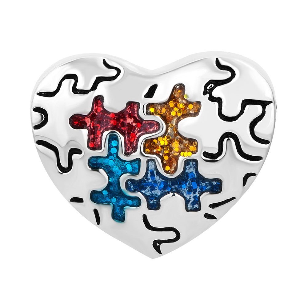 Pandöra Autism Awareness Puzzle Piece Heart Charm Beads For Charm Bracelets
