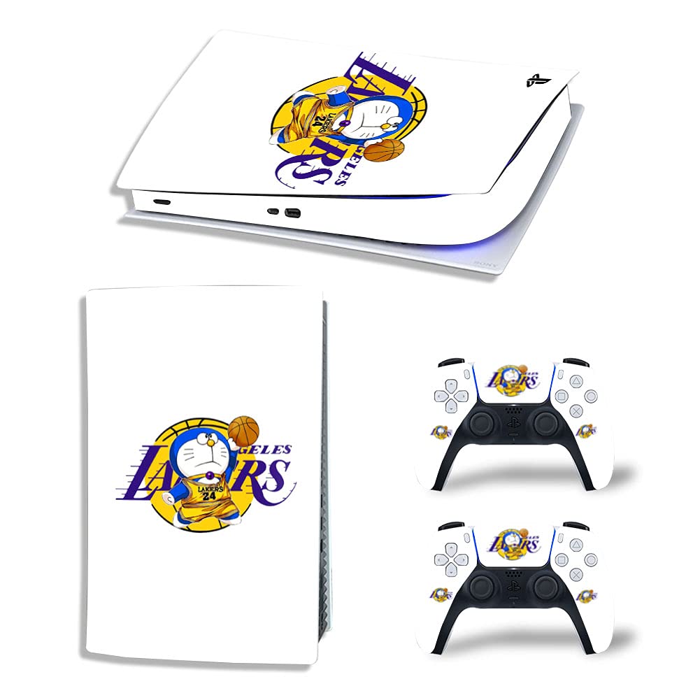 TINFOK PS5 Skin Vinyl Sticker Decal Cover for Playstation 5 Digital Edition Console and Dualsense Controllers Scratch Resistant Durable Bubble Free - Lakers Doraemon