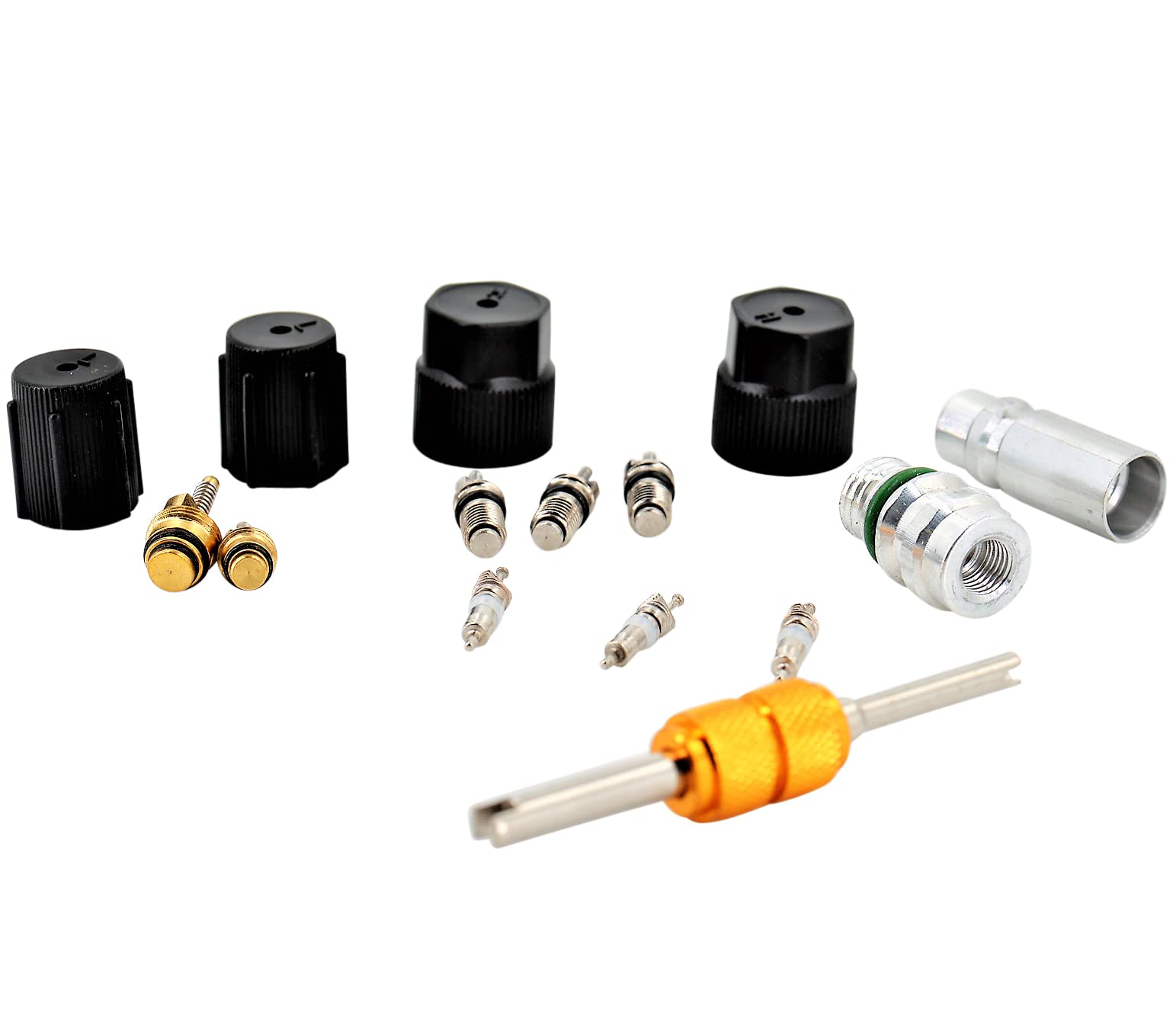 Mobling Air Conditioning Valve Core Kit [15 Pcs] | for R12 or R134a | with Seal Caps for A/C Refrigeration & AC Service Valves | Car & HVAC AC System Charging Port Kit