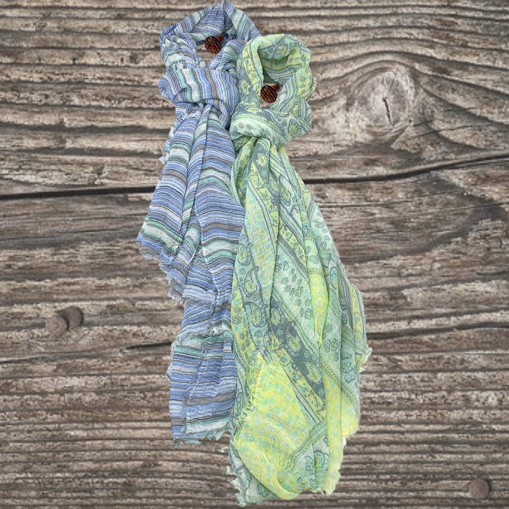 Scarf Set for Women – Set/2 Scarves - Large Lightweight for Wrap or Shawls for any Season - Green and Blue Designs