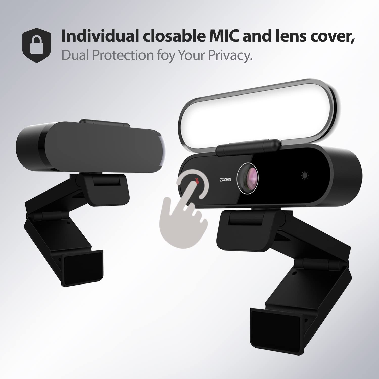 ZECHIN Studio 5-in-1 Full HD 1080P Webcam with Light, Microphone & Speakers, Computer Camera with Fill Light & Privacy Protection, Web Cam Supports Clear Stereo Audio, HD Light Correction