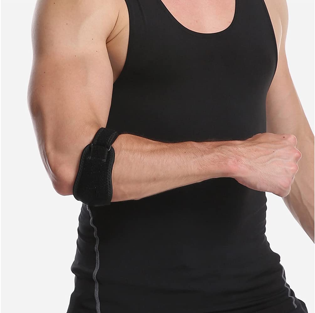 RUIXIA Unisex Adjustable Compression Elbow Pads Professional Tennis Golfers Tendonitis Arthritis Pain Relieve Support Strap Outdoor Sports Counterforce Forearm Brace 1 Count, Blue Linning, One Size