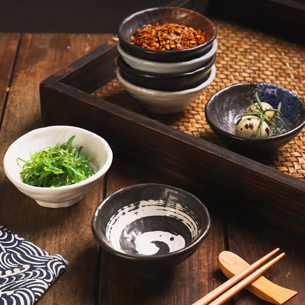 Tofficu Dinnerware Sets 4Pcs Ceramic Seasoning Dishes Reusable Sauce Bowls Japanese Side Dishe Dipping Bowl Mini Dip Bowls Set for Appetizer Snack Ketchup Condiments Dessert Soy Cutlery Set