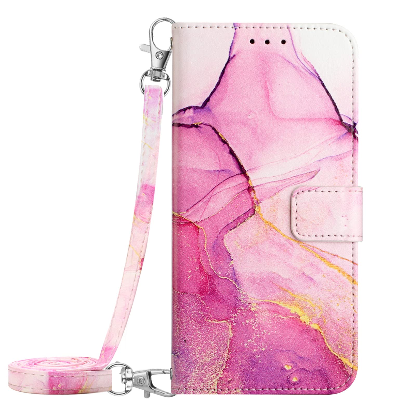 ONV Wallet Case for OnePlus Nord N20 5G - Long Neck Lanyard Marble Painted Stand Card Slot Leather Flip Case + TPU Inner Shell Cover for OnePlus Nord N20 5G [Marble] -Pink
