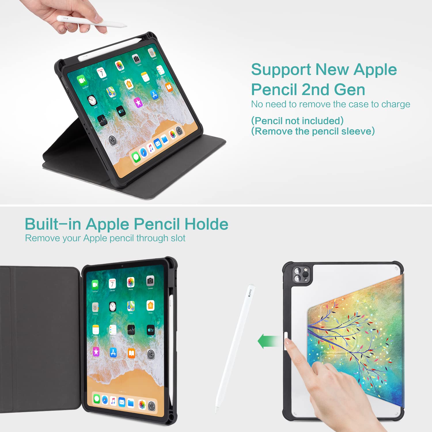 Vimorco iPad Pro 11 Inch Case 4th/3rd/2nd/1st Generation, Fit iPad Air 11 Inch Case, iPad Air 11 Inch M2 Case 2024, iPad Air 5th/4th Generation Case, 360 Degree Rotating, Pencil Holder, Tree Bird