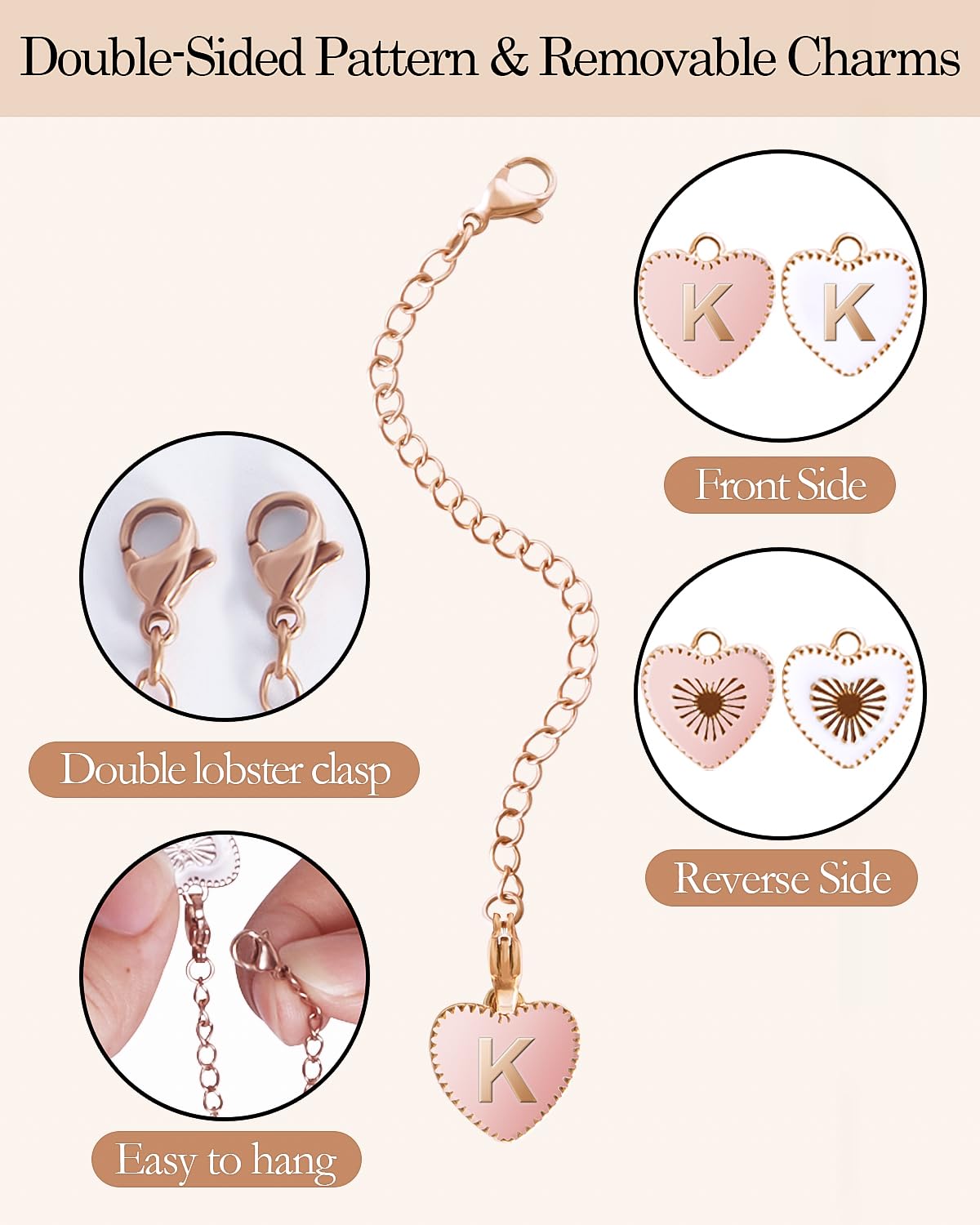 OriJoy Letter Charm Accessories for Stanley Cup, 2PCS Name ID Letter Handle Charm for Stanley/Simple Modern Tumbler, Heart Shape Initial Identification Pendant(K)