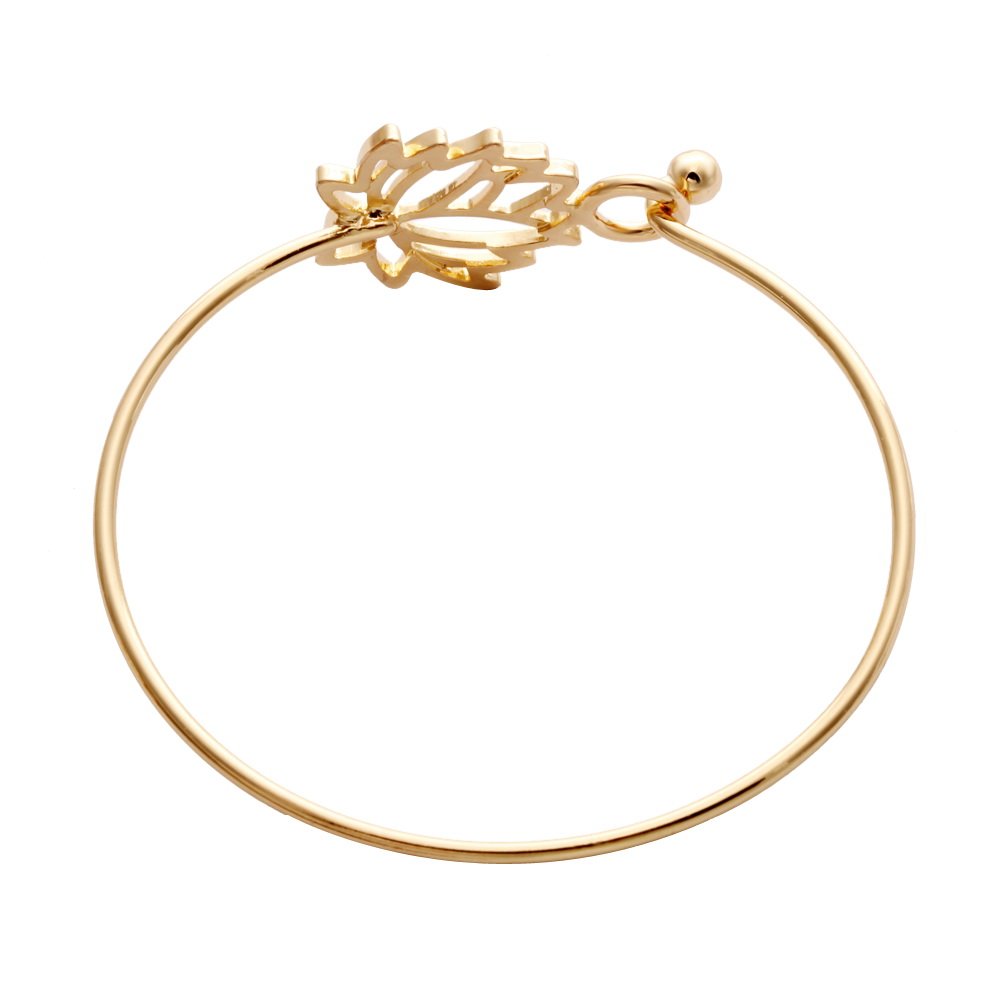 NOUMANDA Summer Style Pretty Lotus Flower Easy Open Hook Bracelet Bangle (gold)