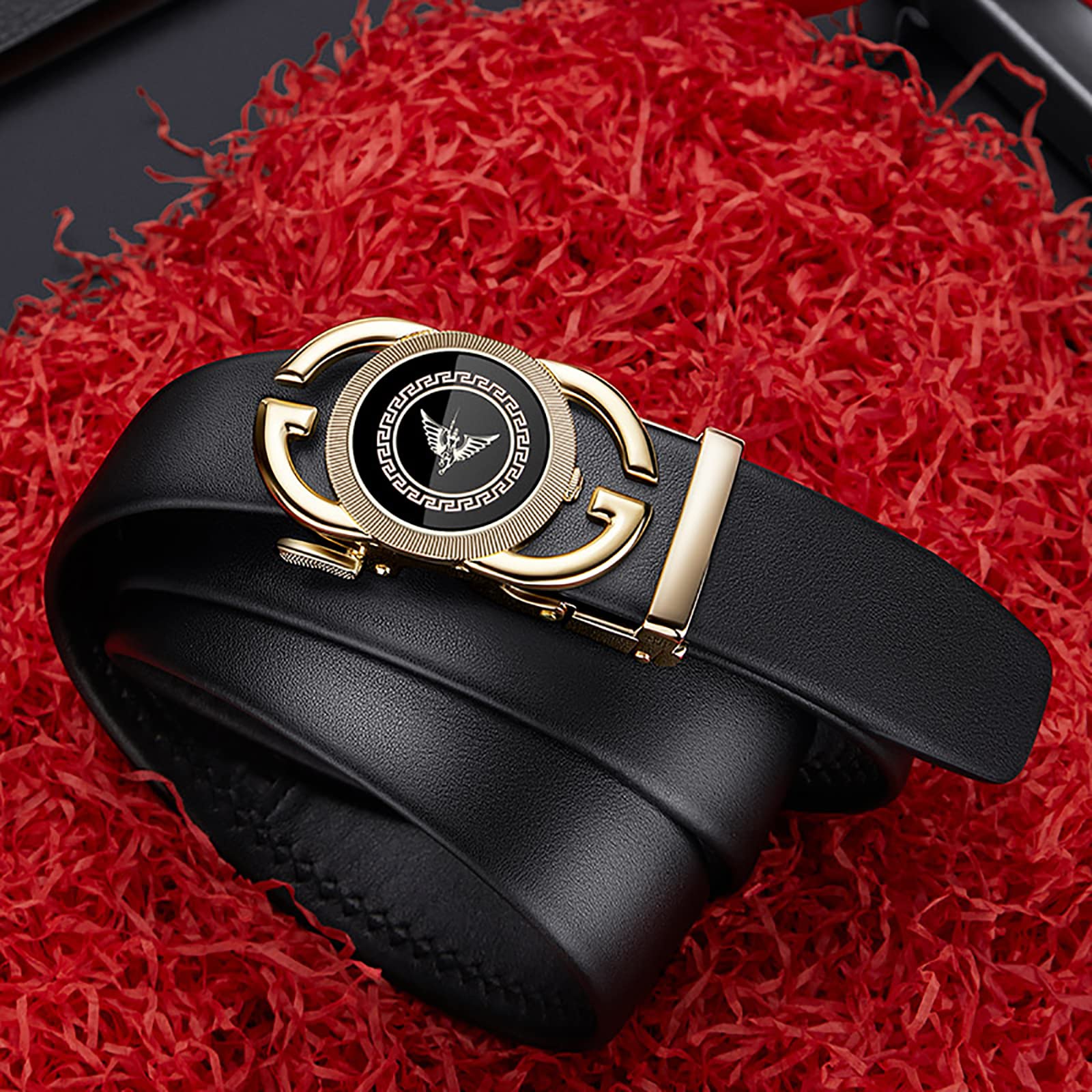 VANNANBA Mens Belts Leather Ratchet Dress Belt with Automatic Sliding Buckle, Designer Works Belts for Jeans Pants
