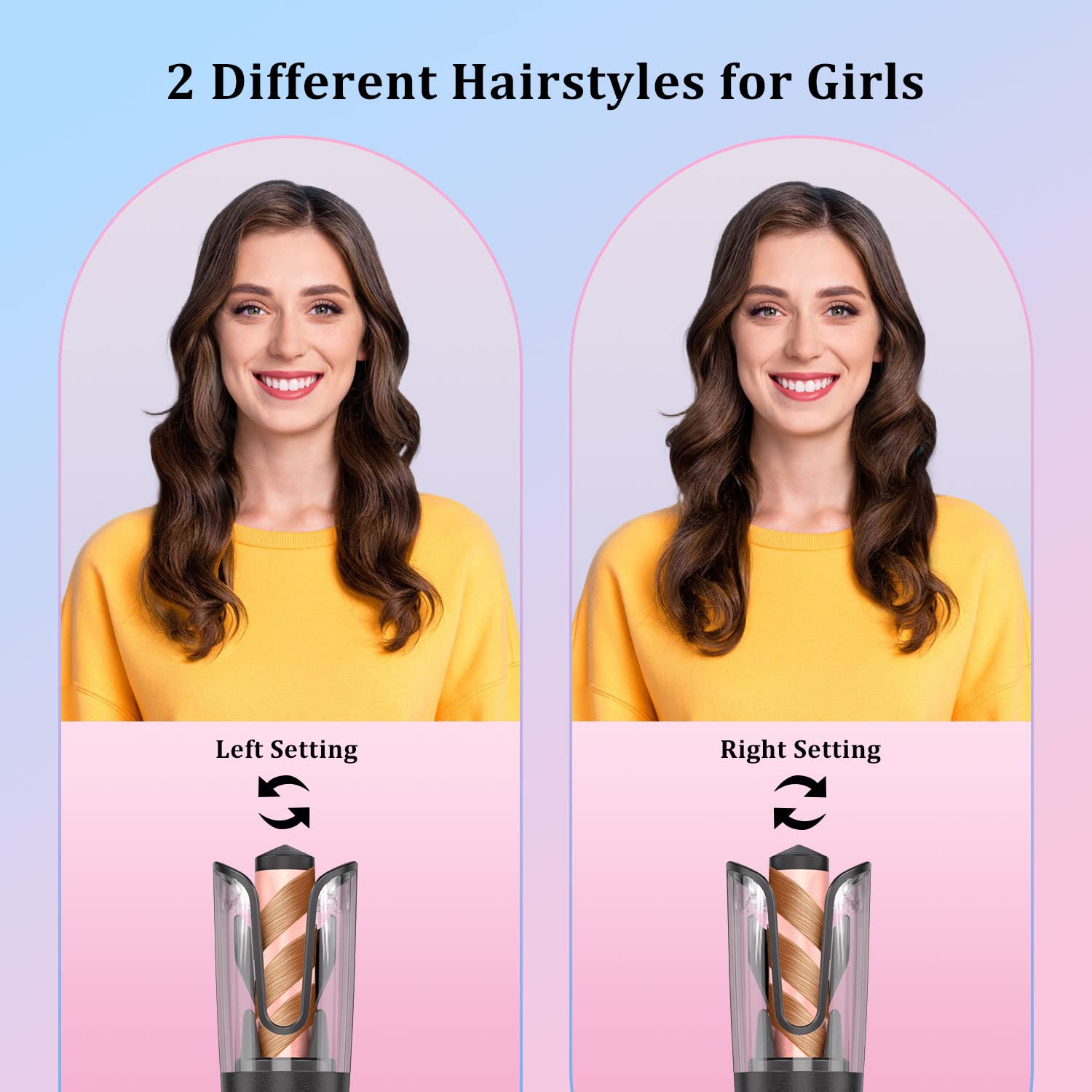 MOCEMTRY Automatic Curling Iron, Hair Curler 1" Ceramic Ionic Barrel Rotating Barrel Curling Wand Fast Heating, Anti-Scald, Smart Anti-Stuck, Auto Shut-Off, Fast Heating for Hair Lasting Styling.