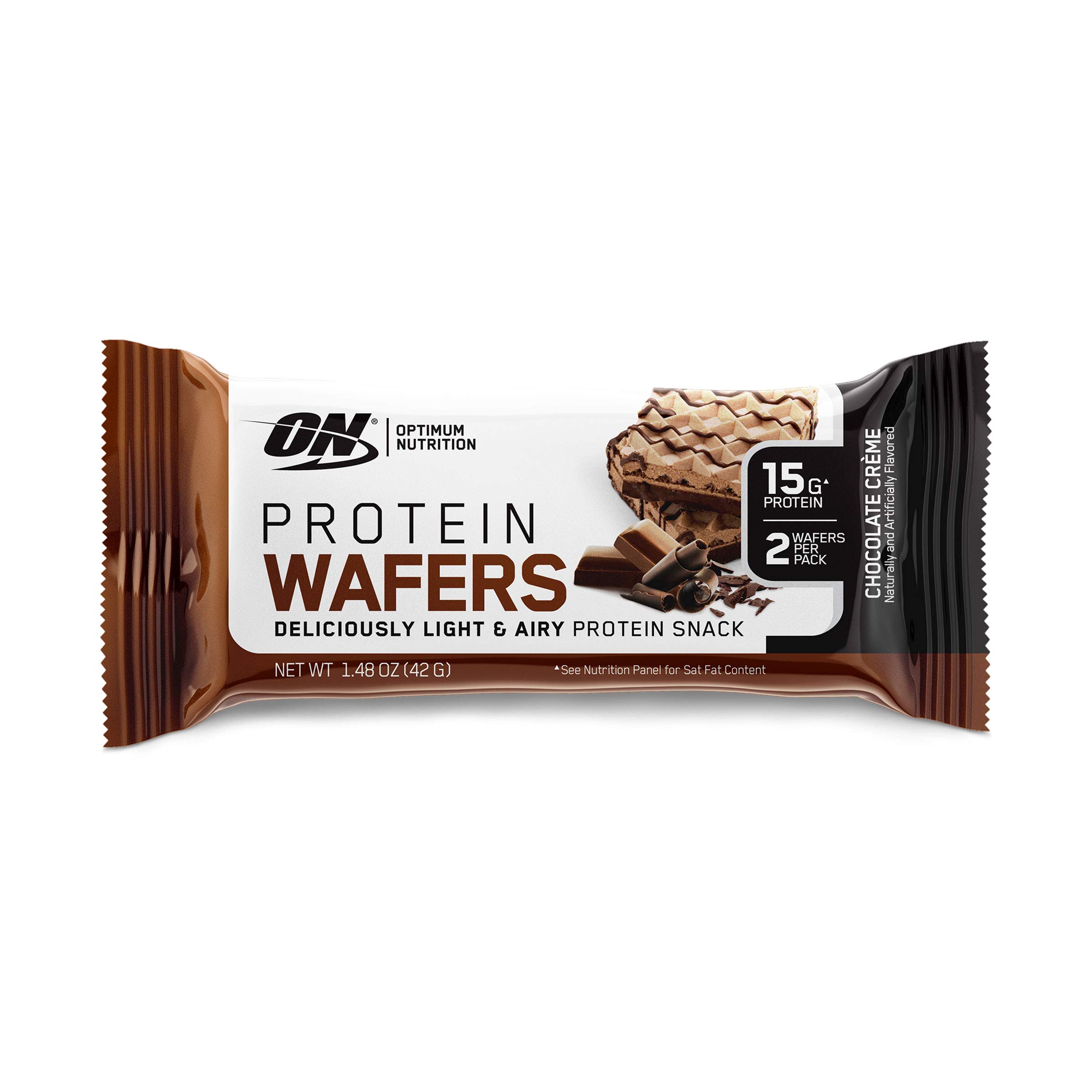 Optimum Nutrition High Protein Wafer Bars, Low Sugar, Low Fat, Low Carb Dessert, Protein Snack, Chocolate Creme, 9 Count