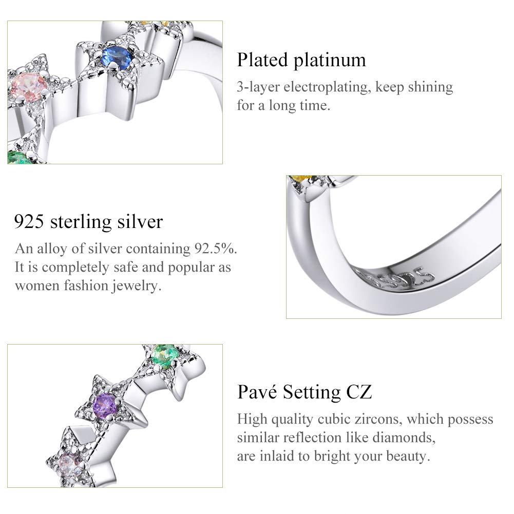 Presentski Star Ring 925 Sterling Silver-Color CZ Dainty Rings for Women
