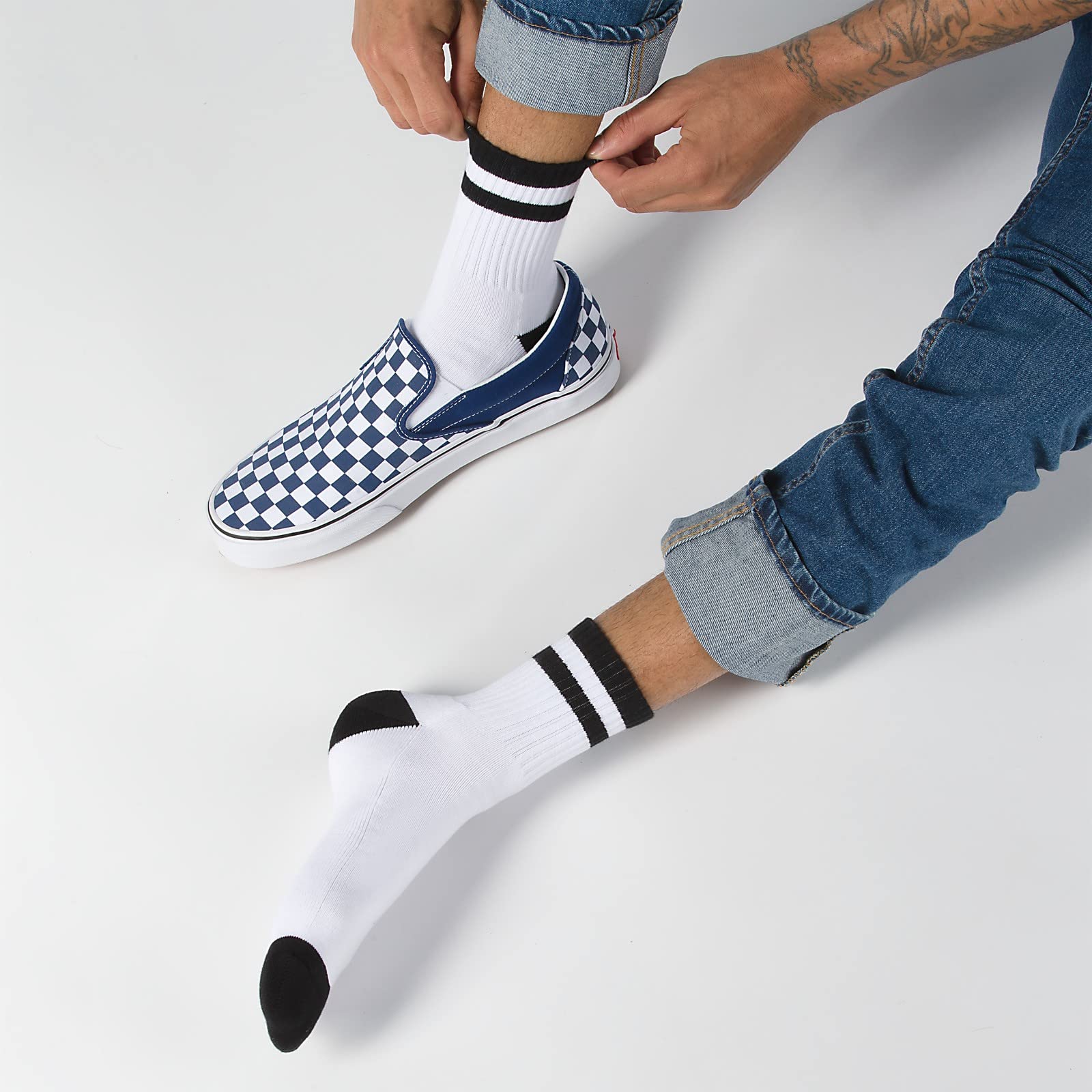 Vans Men's Half Crew Socks, White/Black (1 Pair), Size 6.5-9