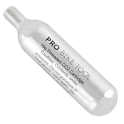 PRO BIKE TOOL CO2 Inflator + 5 x 16g Threaded CO2 Cartridges Bundle - Quick & Easy - Presta and Schrader Valve Compatible - Bicycle Tire Pump for Road and Mountain Bikes