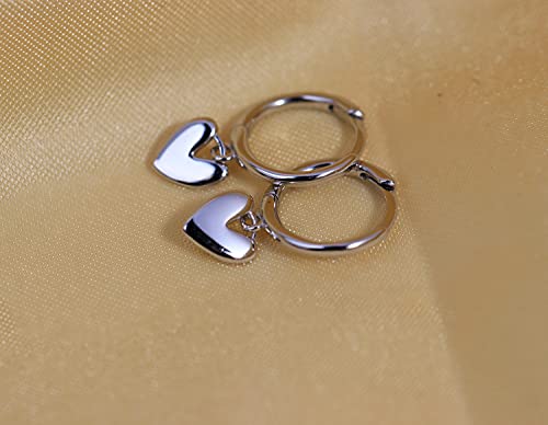 Tiny 14K Gold Plated 925 Sterling Silver Small Huggie Earrings with Heart Dangle Earrings Hoop Earrings for Women