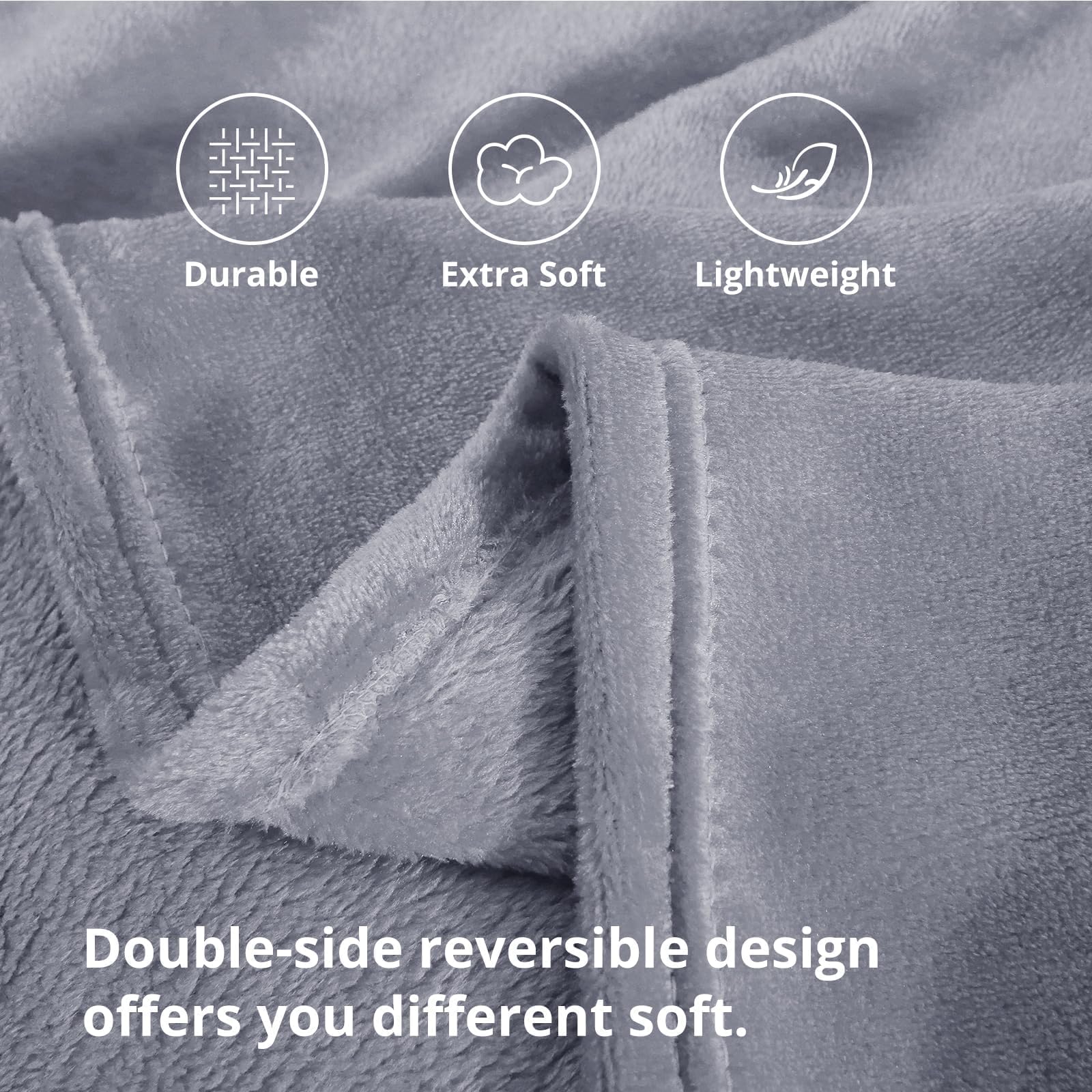 MUXHOMO Fleece Throw Blanket for Couch, Cozy Lightweight Flannel Blanket, Warm Fuzzy Blanket for Winter Bed Sofa Travel (Light Grey, 50" x 60")