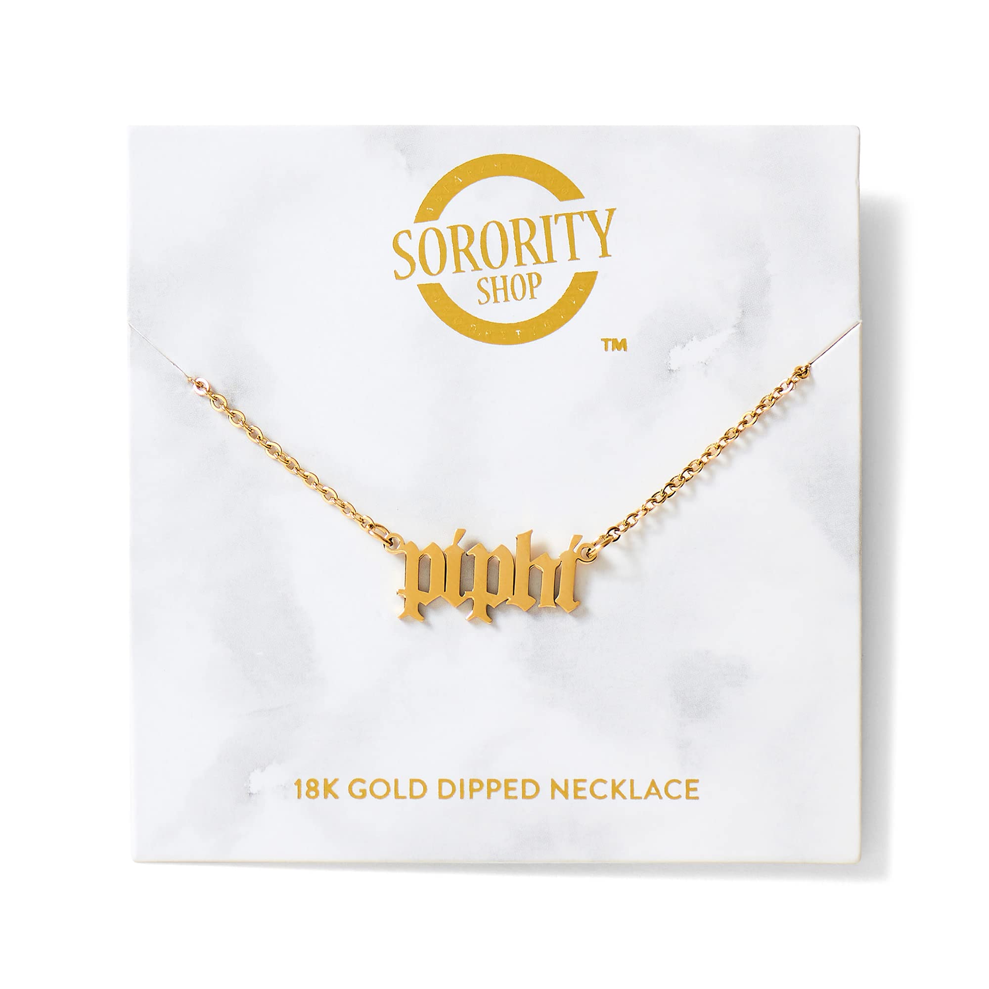 Sorority Shop Pi Beta Phi Necklace β PBP Old English Font Design, 18K Gold Plated, Pi Beta Phi Gifts for Women