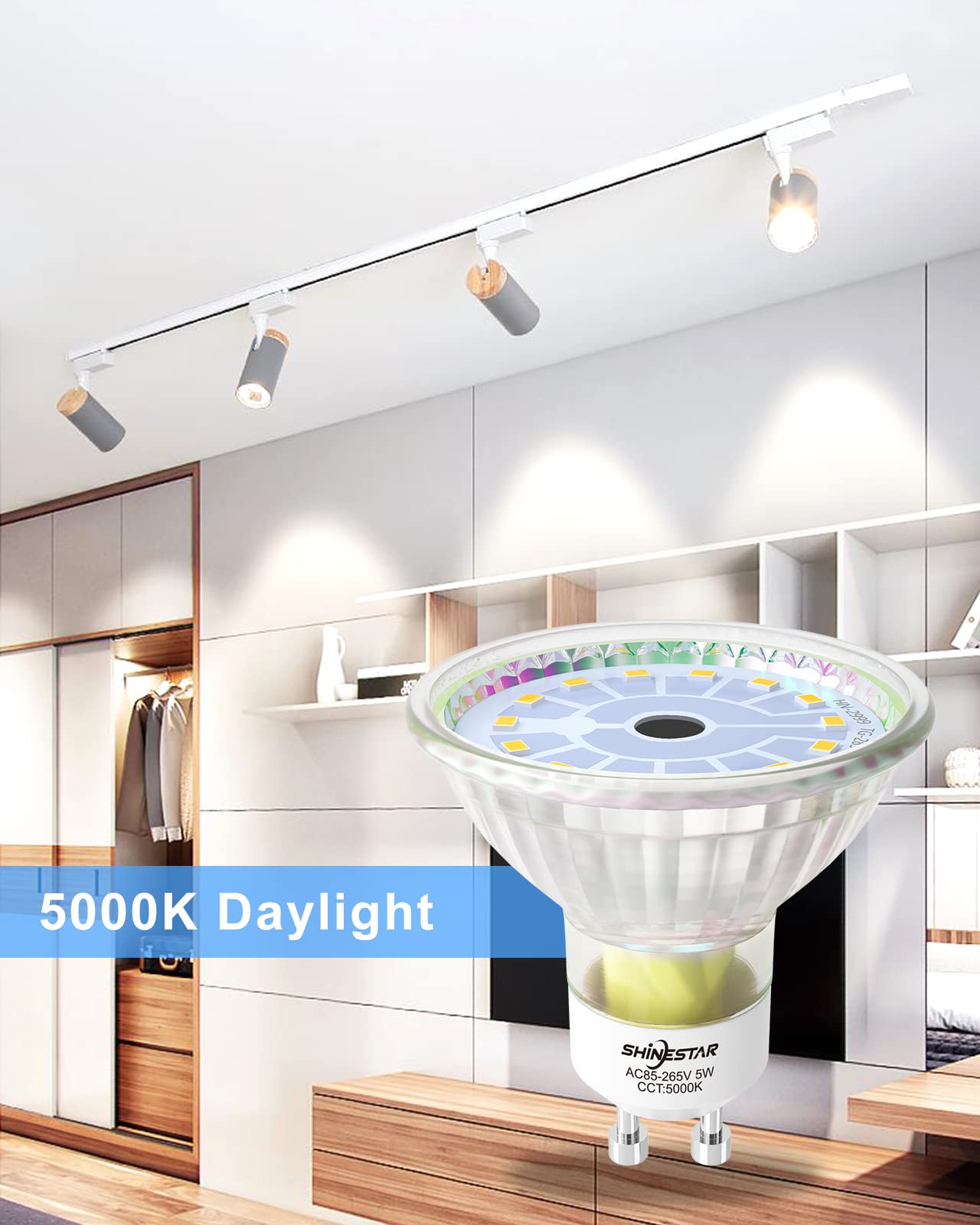 SHINESTAR 8-Pack GU10 LED Bulbs, 5000K Daylight, 50W Equivalent, MR16 Light Bulb with 2 Prongs, Non-dimmable
