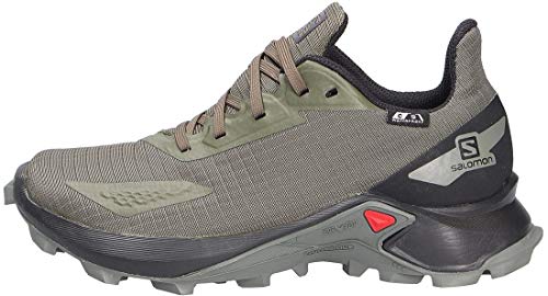 Salomon Kids ALPHACROSS Blast CLIMASALOMON Waterproof Trail Running Shoes, Olive Night/Black/Castor Gray, 13 US Unisex Little