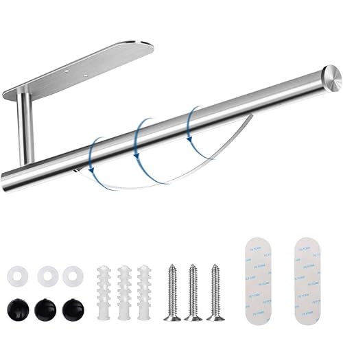 Paper Towel Holder Under Cabinet, Single Hand Operable Wall Mount with Damping Effect,Self-Adhesive Or Drilling Under Cabinet Paper Towel Holder,SUS304 Brushed Stainless