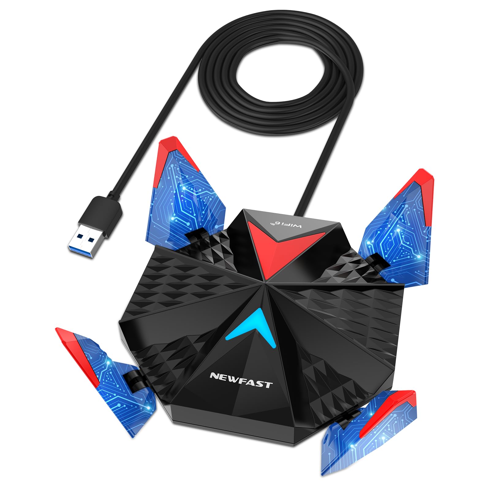 NEWFAST AX5400 WiFi 6 Adapter, USB 3.0 WiFi 6E Adapter for Gaming PC, 5400Mbps Tri-Band E-Sports Wireless Adapter for Desktop PC Laptop, Wireless Network Adapter WiFi Dongle Supports Windows 11/10