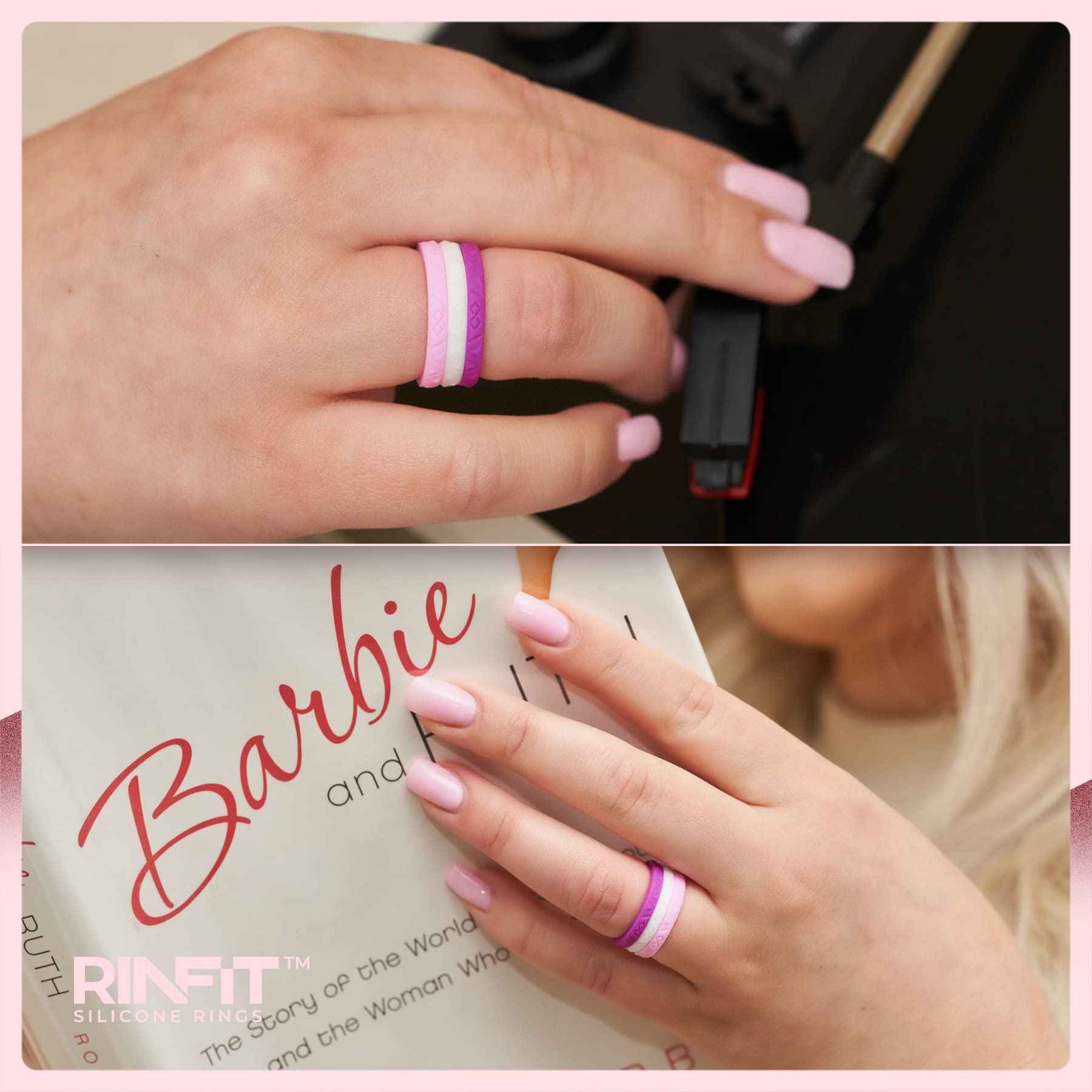Rinfit Silicone Wedding Rings for Women - Soft, Stackable & Thin Silicone Ring Women - Rubber Wedding Bands Women- U.S. Design Patent Pending - SetI, Size 7