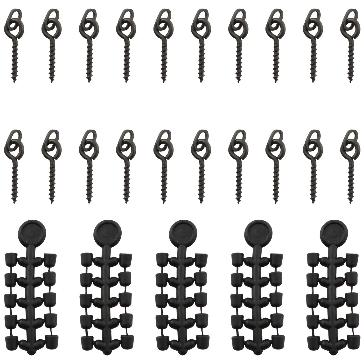 WHYHKJ Carp Fishing Accessories Kit 20pcs Screw Peg with Oval Ring Swivel D-Rig Chod Rig Terminal Tackle Bait Holder Screw and 50pcs Hook Stop Beads
