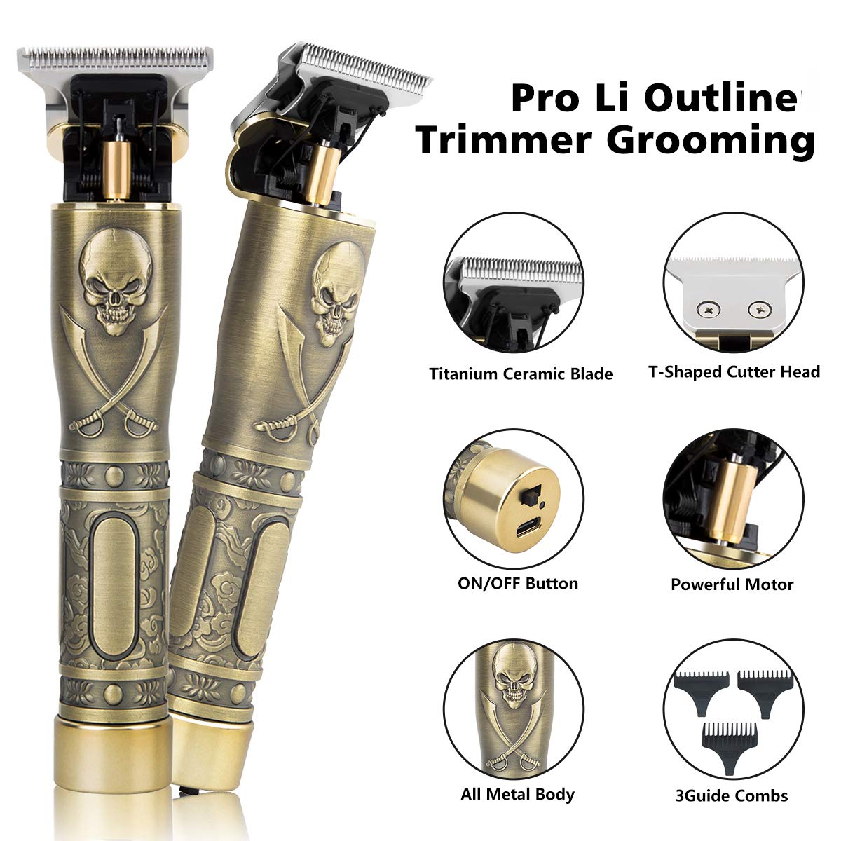 Pro T Outline Clippers Trimmer T Blade Hair Cutting Grooming Kits Set Cordless Rechargeable 0mm Baldheaded Zero Gapped Hair Clipper for Men